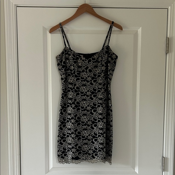 bebe | Dresses | Bebe Black And Silver Lace Mini Dress Sz 6 | Poshmark